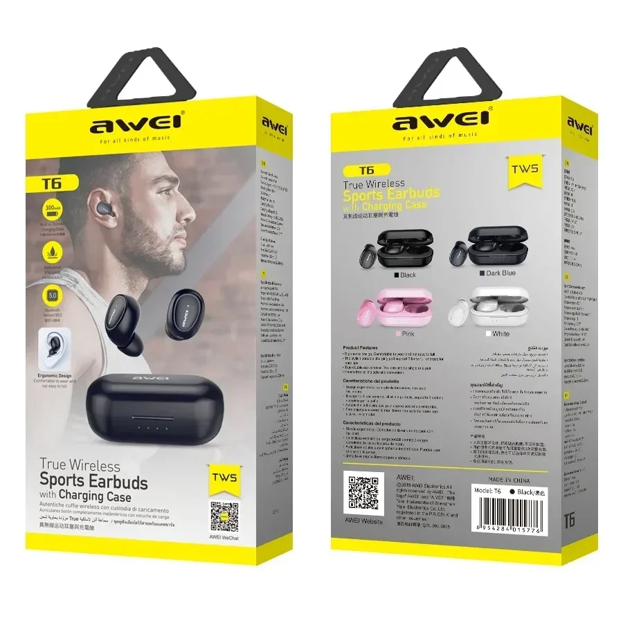 Ασύρματα Bluetooth Ακουστικά με Βάση Φόρτισης Awei T16, σε μαύρο χρώμα ...