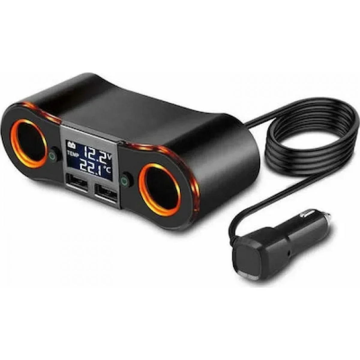 Διπλό Πολύμπριζο Αυτοκινήτου 12-24V & USB Θύρες 5V OEM ZNB02 - Μαύρο ...
