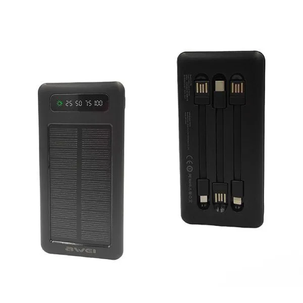 Ηλιακό Power bank με 2 φακούς και 2 θύρες USB 10 000mAh Awei P129K ...