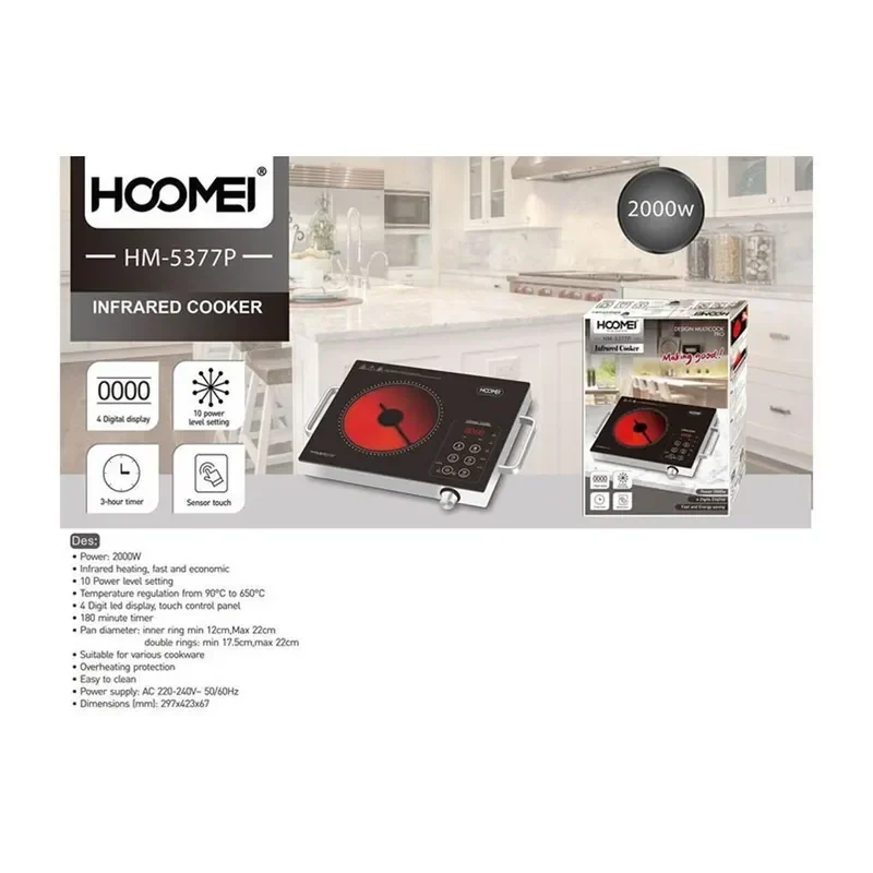 Επιτραπέζια Μονή Επαγωγική Εστία 2000W Hoomei HM-5377P Μαύρη | G for Gadget