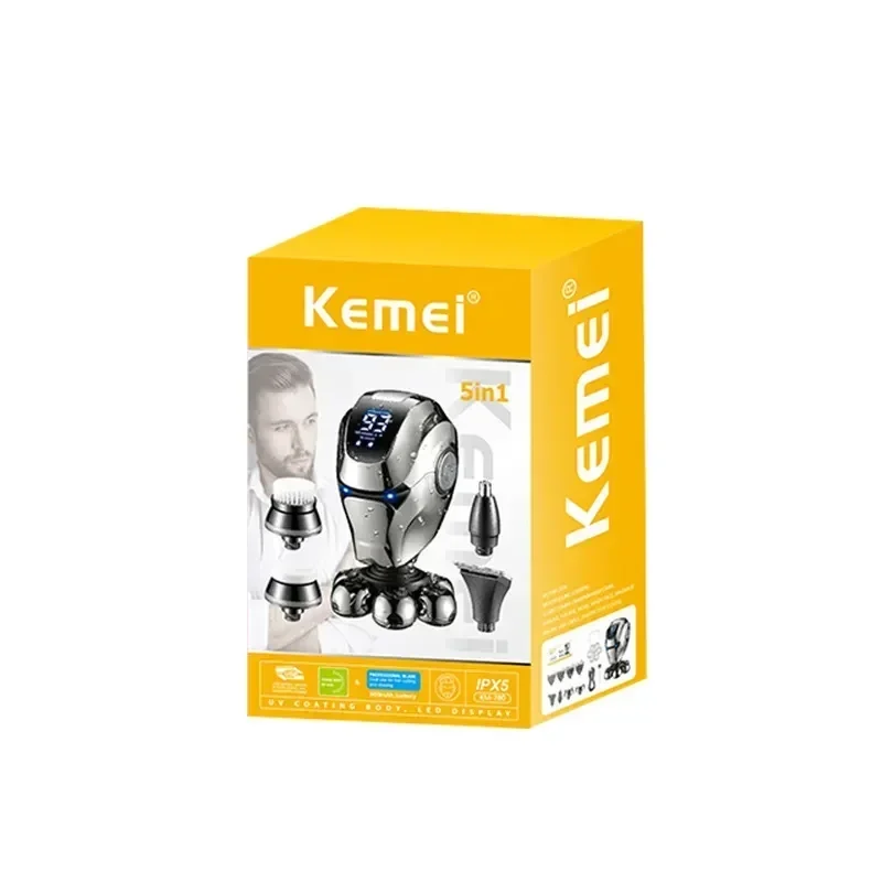 Kemei Ξυριστική Μηχανή Αδιάβροχη με 5 Κεφαλές KM-780 Ασημί | G for Gadget