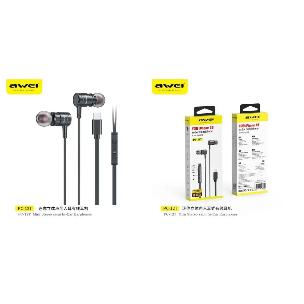 Awei PC-12T In-ear Handsfree Ακουστικά με Βύσμα USB-C | G for Gadget