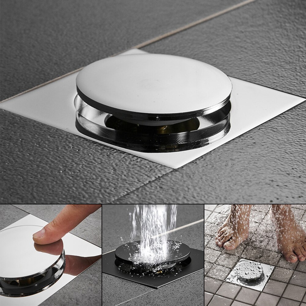 Σχάρα Δαπέδου Μπάνιου Τετράγωνη 12x12 cm Πατητή POP-UP από ανοξείδωτο ...