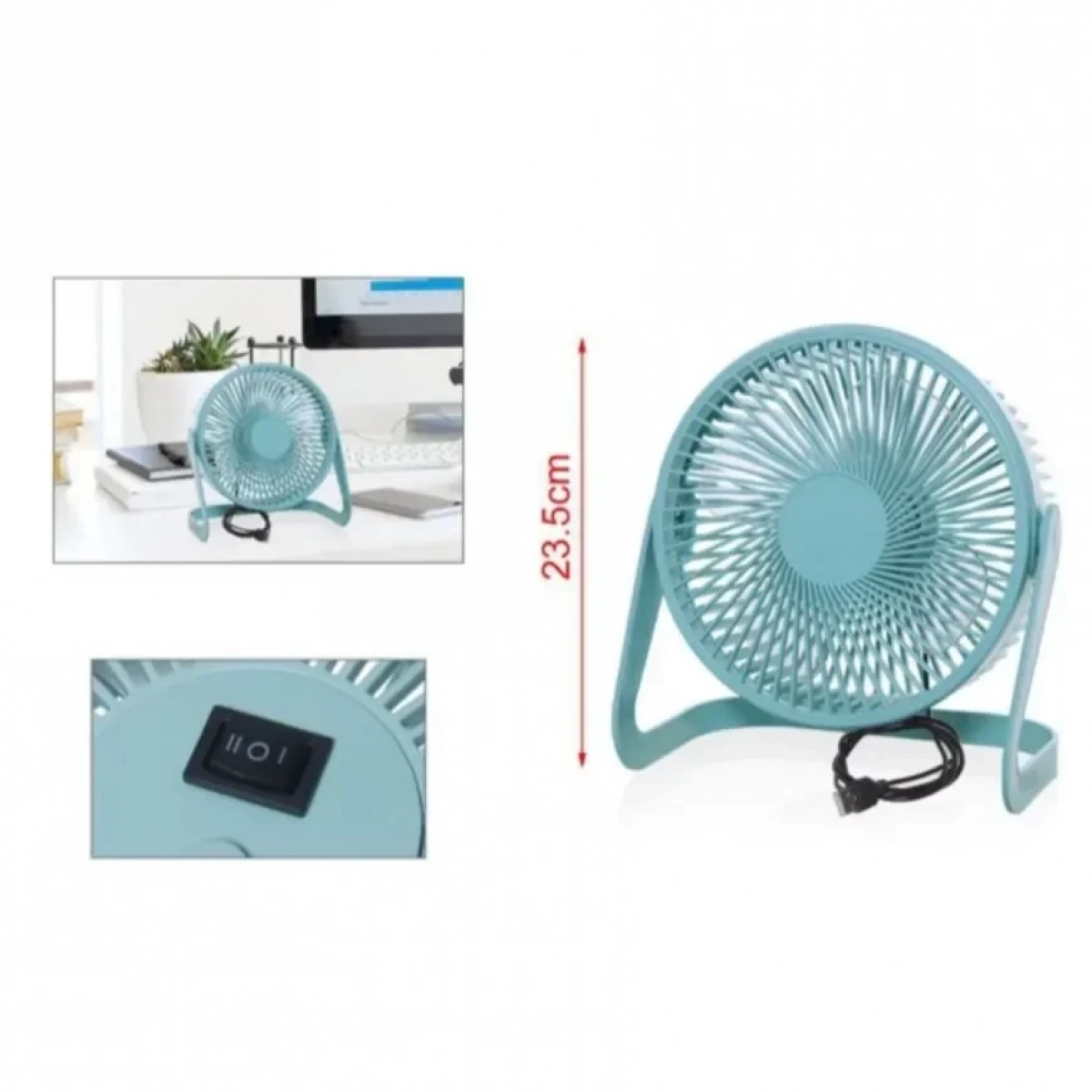 Mini Επιτραπέζιος Ανεμιστήρας USB 23.5cm Σε Τιρκουάζ Χρώμα ΚΜΤ Tools ...