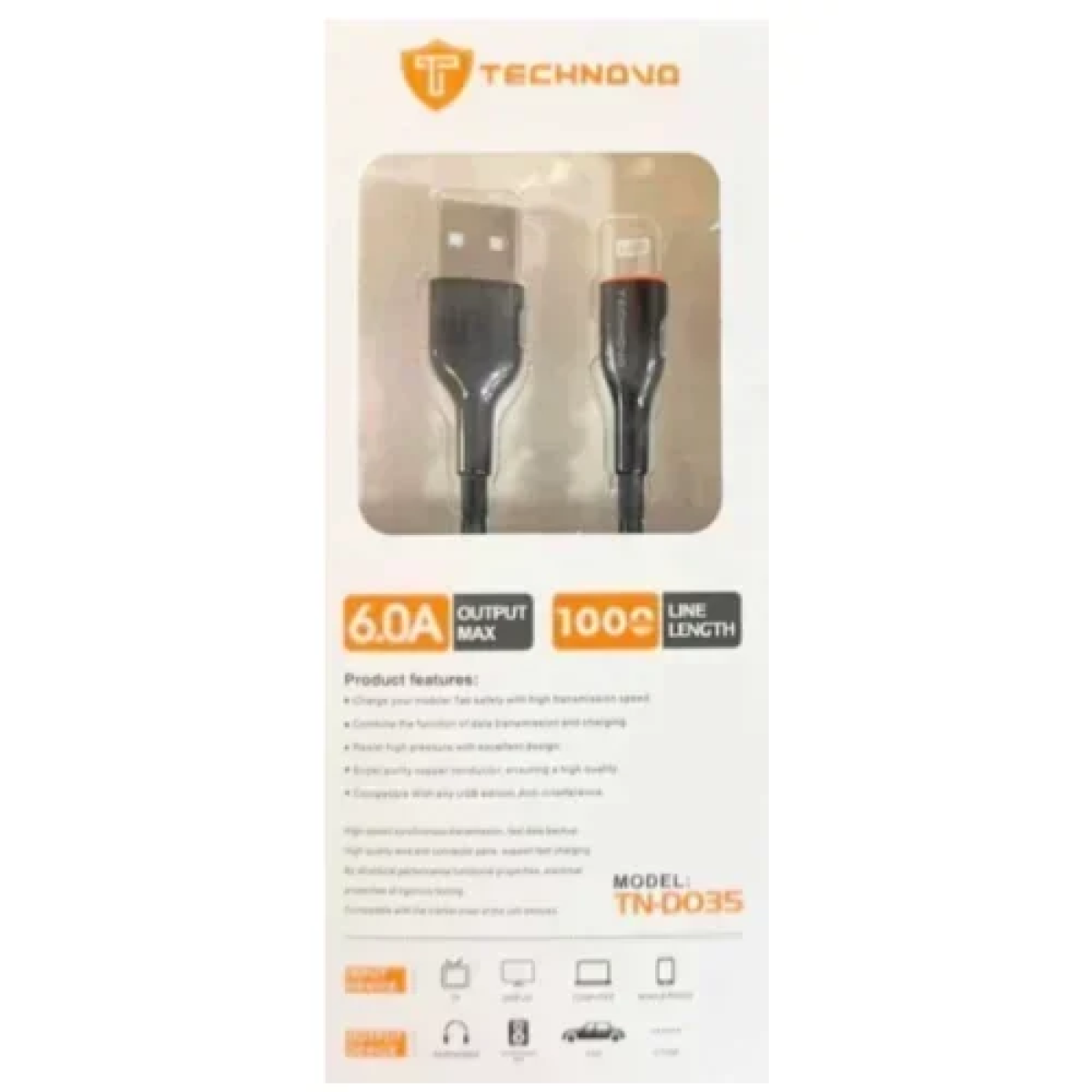 Technovo TN-D035 Καλώδιο USB 2.0 to Lightning 1m - Μαύρο | G for Gadget
