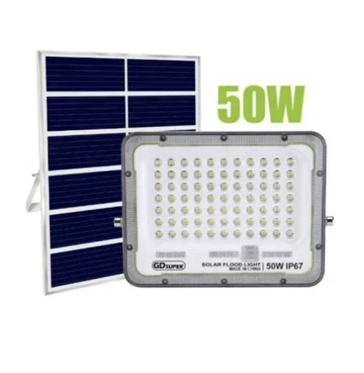 Αδιάβροχος ηλιακός προβολέας LED 50W με πάνελ και τηλεχειριστήριο GD ...
