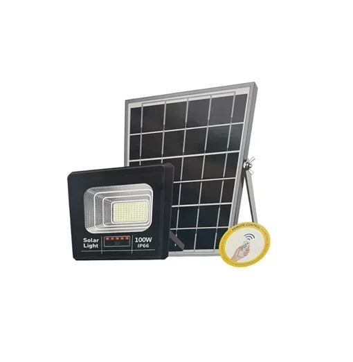 Αδιάβροχος ηλιακός προβολέας LED 100W με πάνελ και τηλεχειριστήριο ...