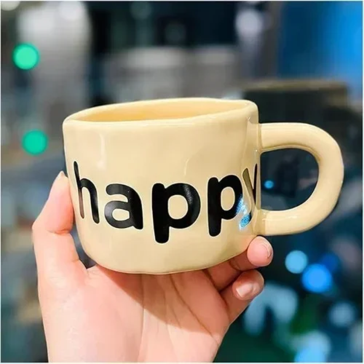 Κεραμική Κούπα 350ml happy 9.2x6.9cm SDS-25461 Κίτρινη | G for Gadget