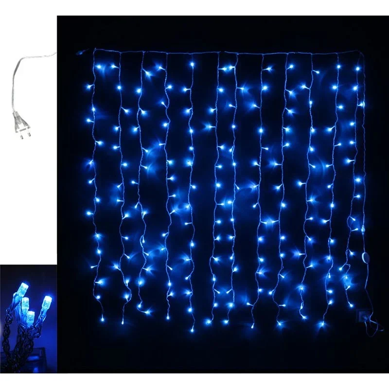 Επεκτεινόμενη Κουρτίνα με Λαμπάκια LED 3μ x 120εκ Μπλε με Διαφανές ...