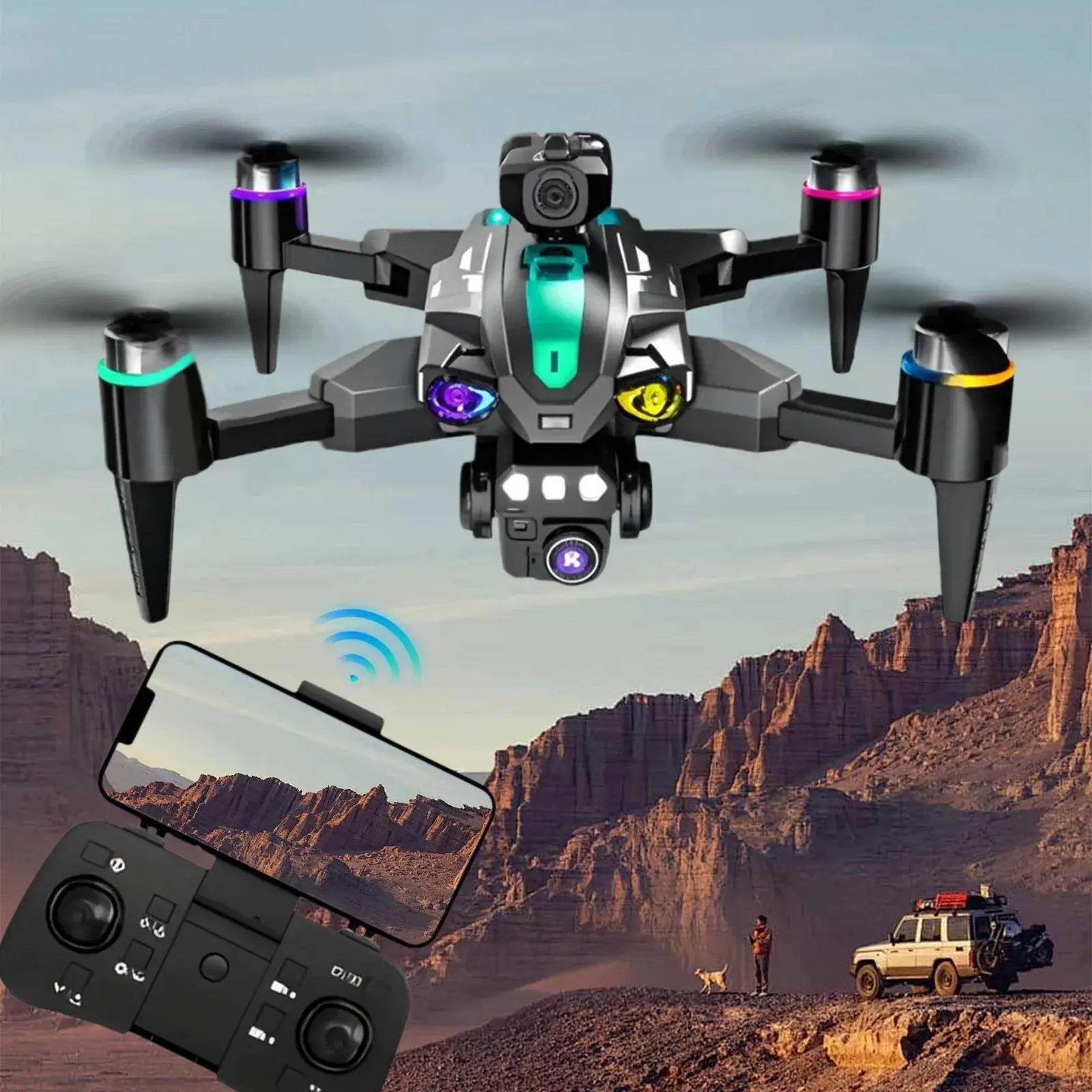 Drone 4K Ultra HD Με Κάμερα, RGB Φωτισμό Και Χειριστήριο Μαύρο Andowl ...