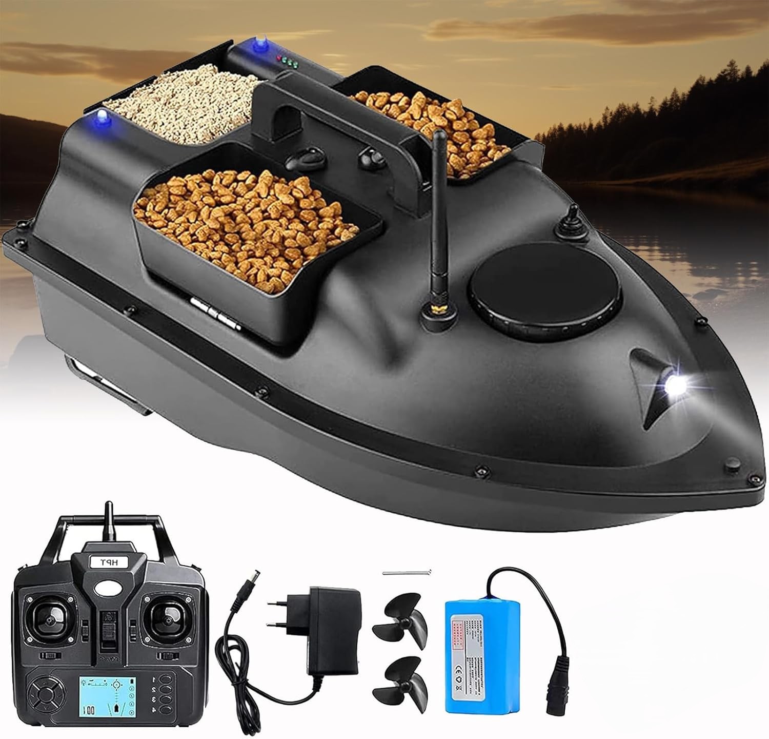 GPS Remote Control Bait Boat 500m με Διπλό Κινητήρα, 3 Θήκες Δολώματος ...