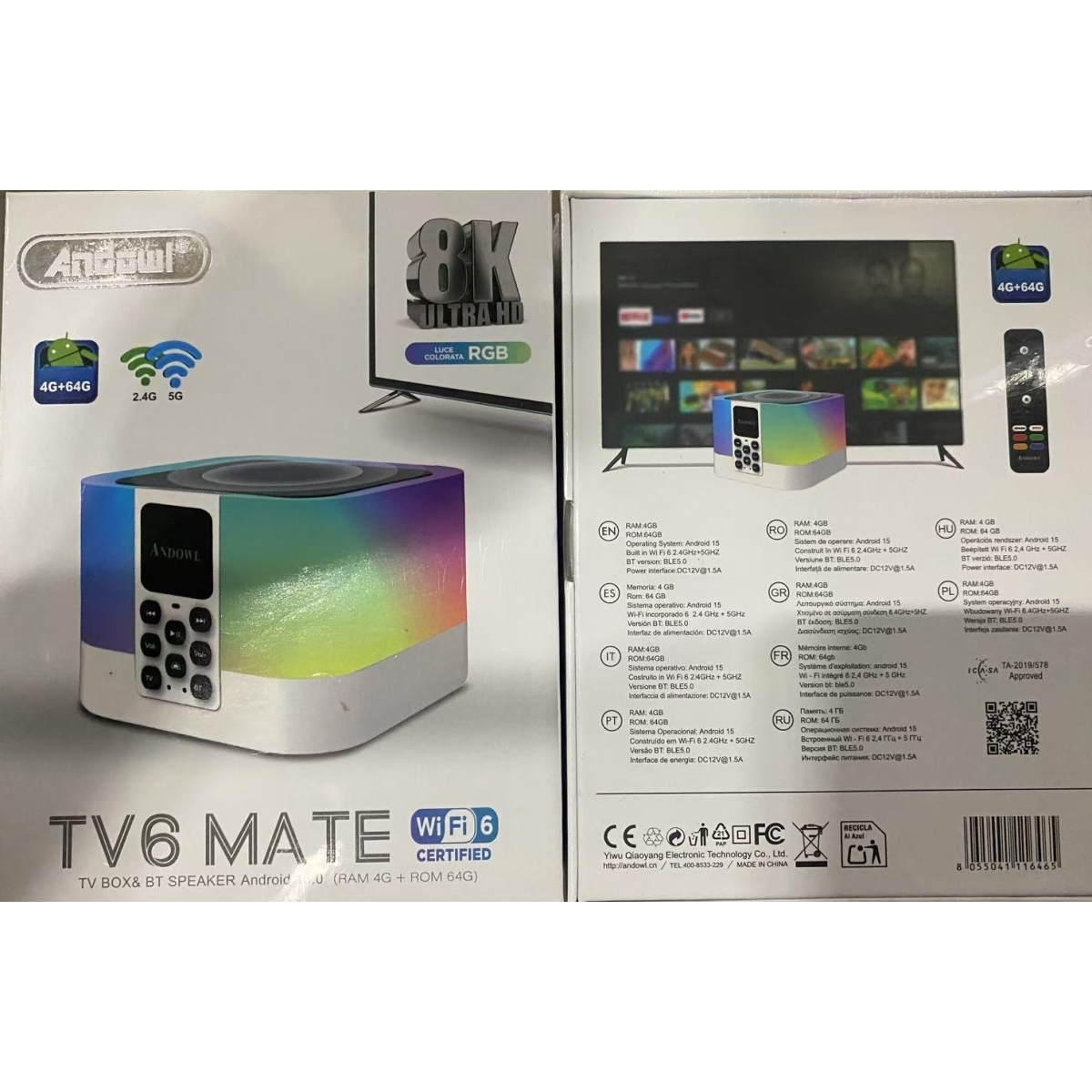 TV Box Και Bluetooth Ηχείο Με Φωτισμό RGB Andowl TV6 Mate | G for Gadget