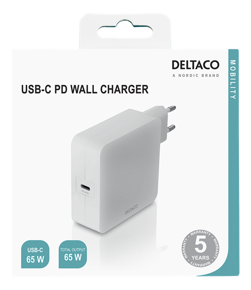 Deltaco USB-C wall charger 65 W, white USBC-AC140 | G for Gadget