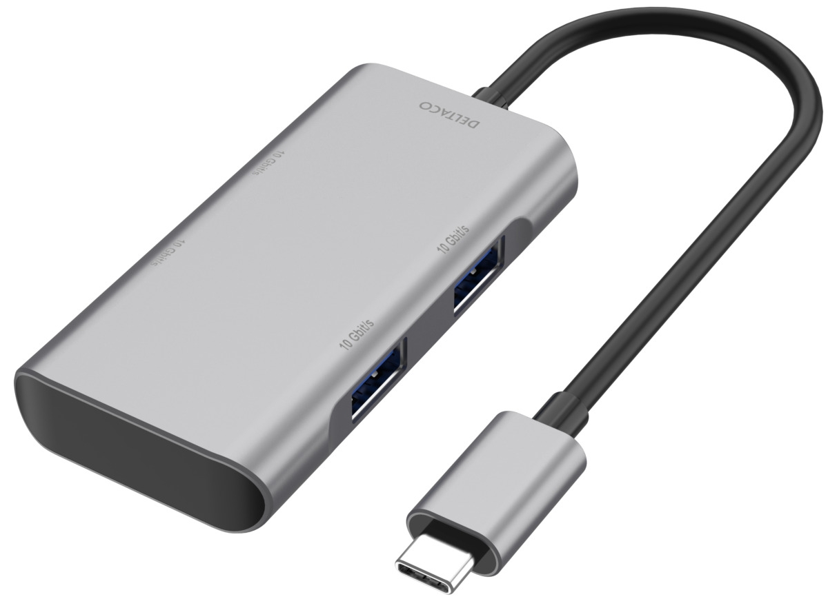 Deltaco Type C Hub 2x Type C, 2x USB-A Space Grey USBC-HUB201 | G for ...